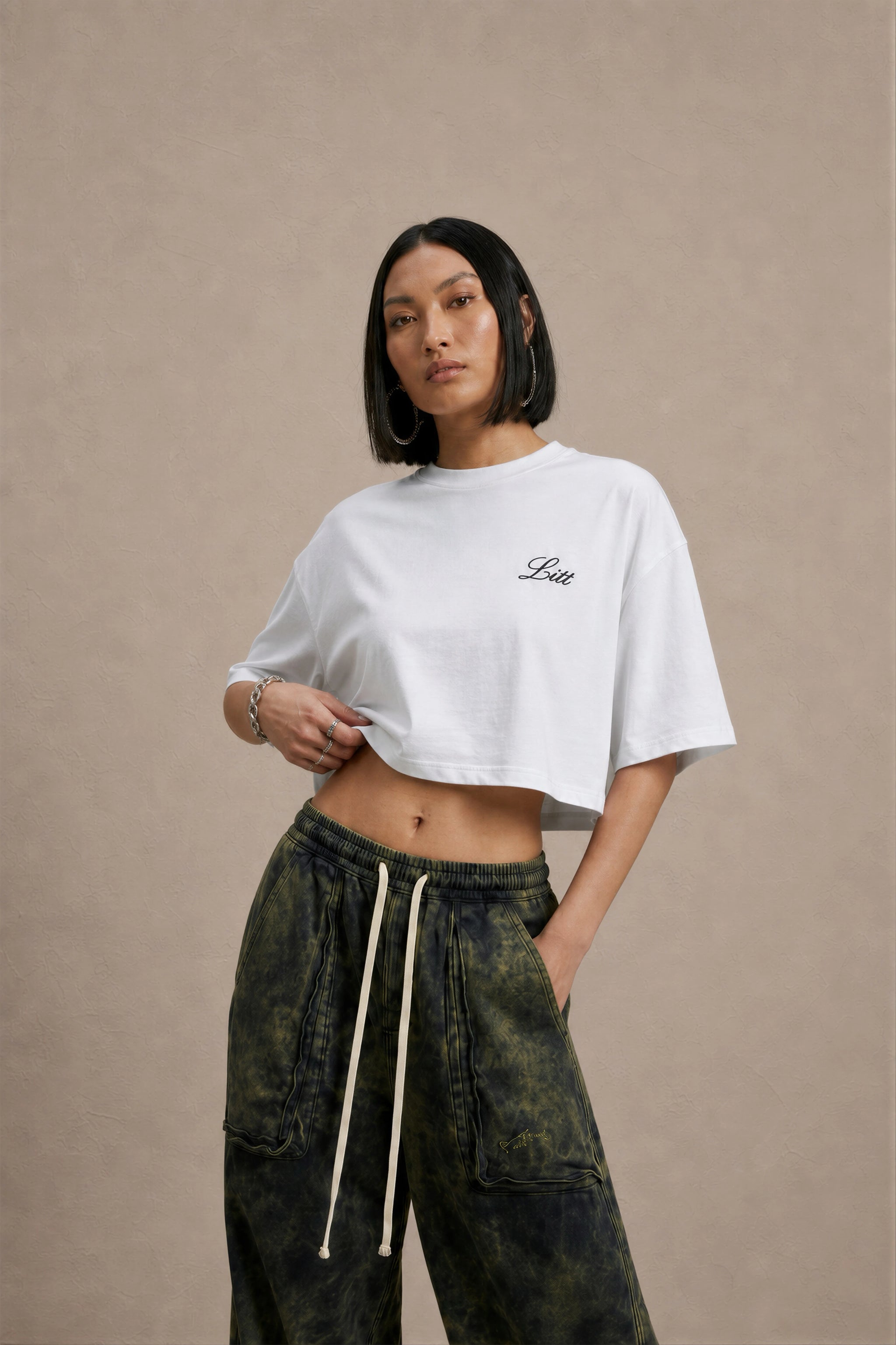 Women's White drop shoulder Litt cotton Crop Top